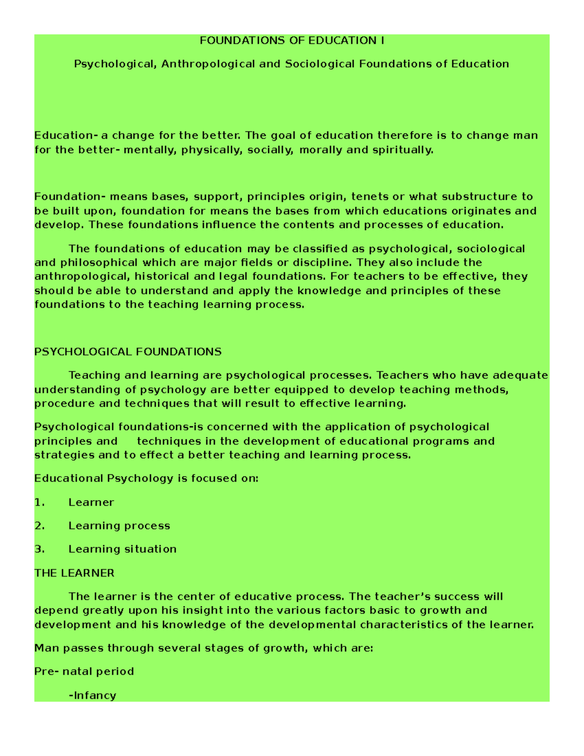 1 Foundatıons Of Educatıon I A Copy - FOUNDATIONS OF EDUCATION I ...