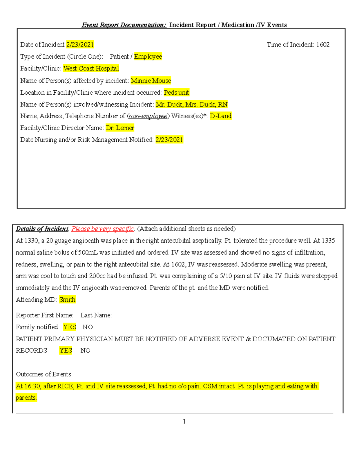 Event Report - N/A - Event Report Documentation: Incident Report ...