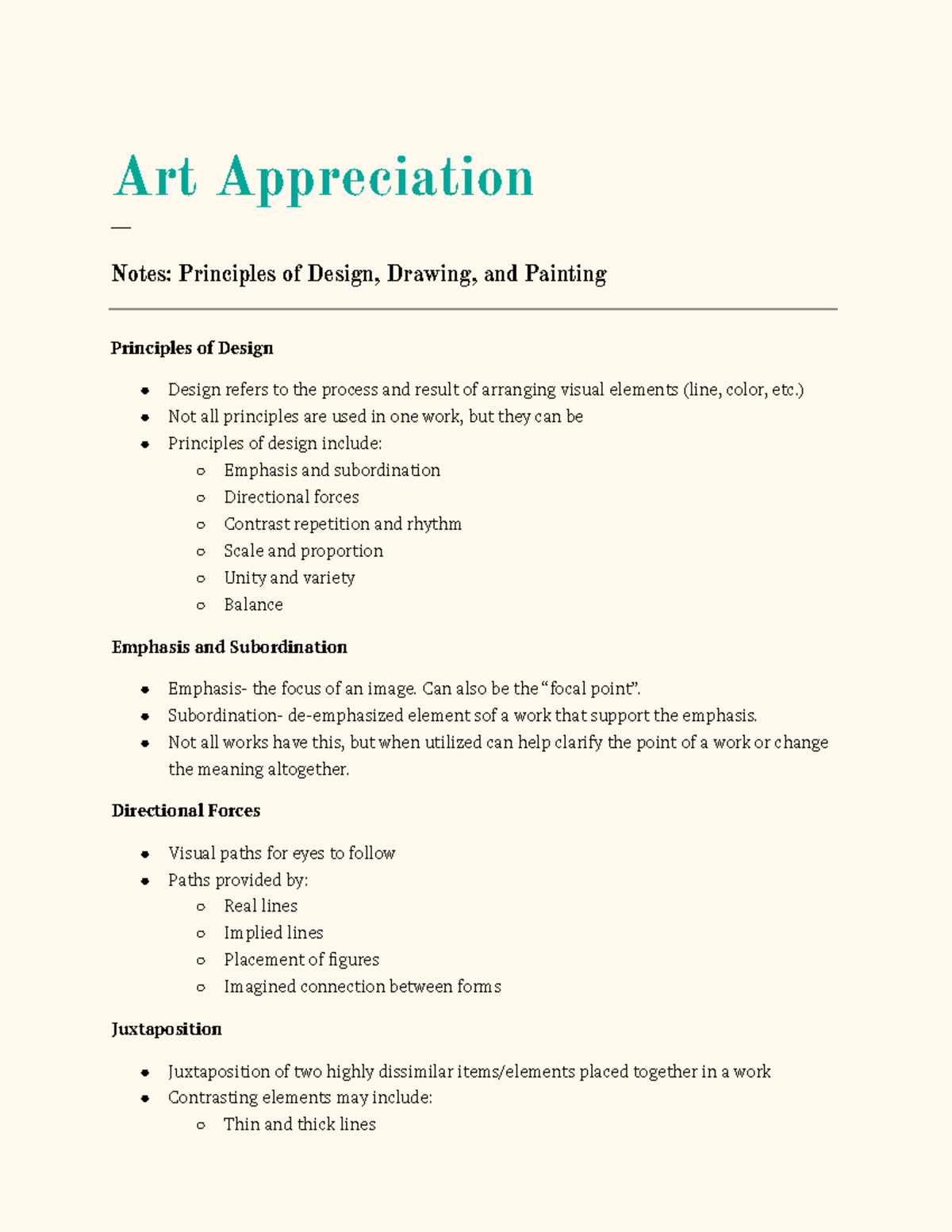 Art Appreciation Unit 1 Lecture 3 notes - Art Appreciation ___ Notes ...