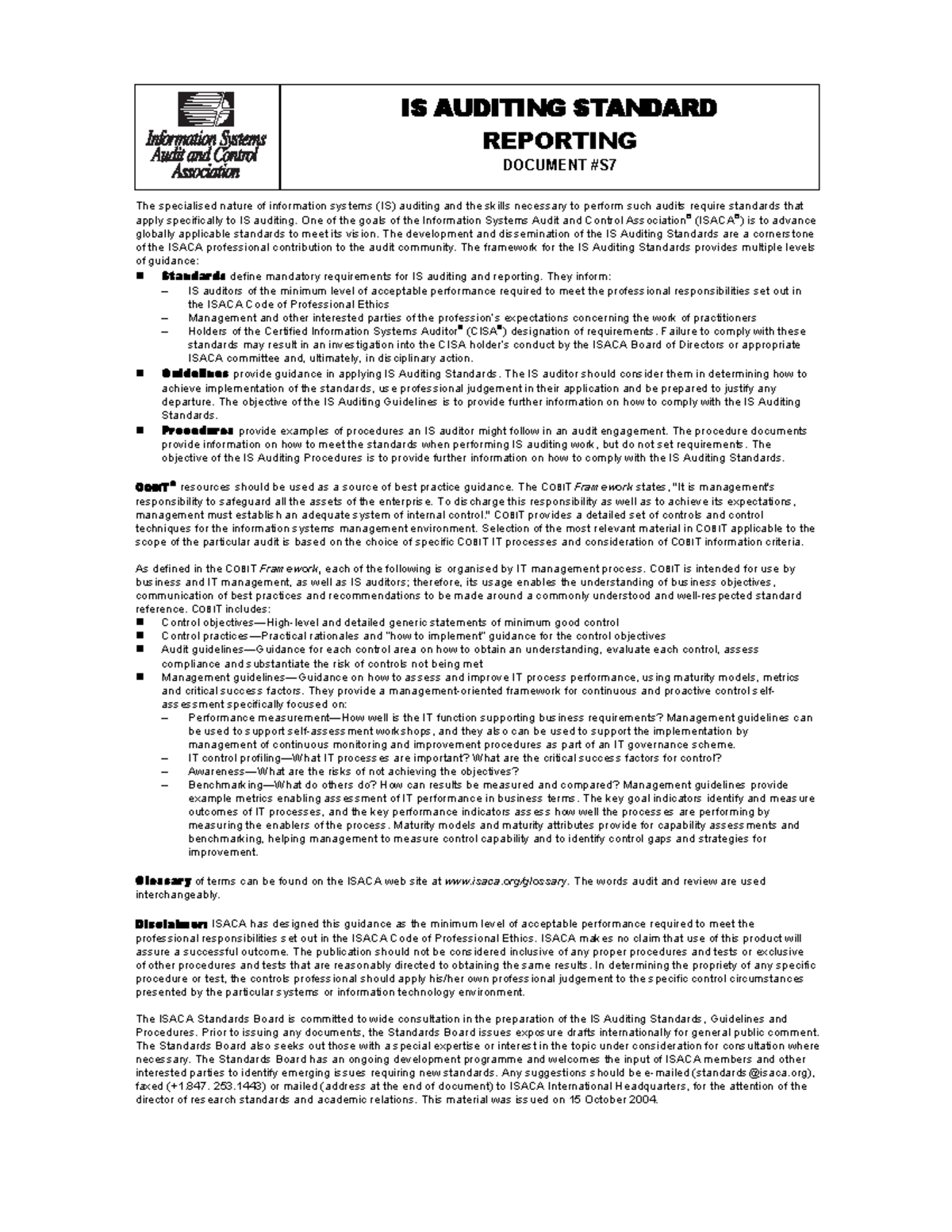 Reporting - isa - The specialised nature of information systems (IS ...