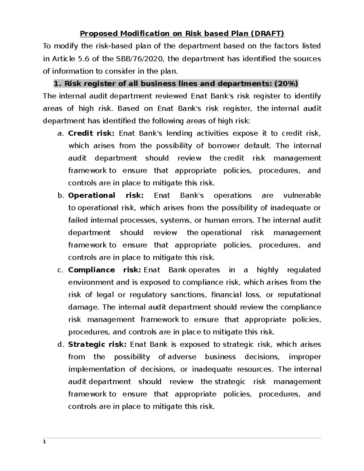 Proposed Modification on Risk based Plan - Risk register of all ...