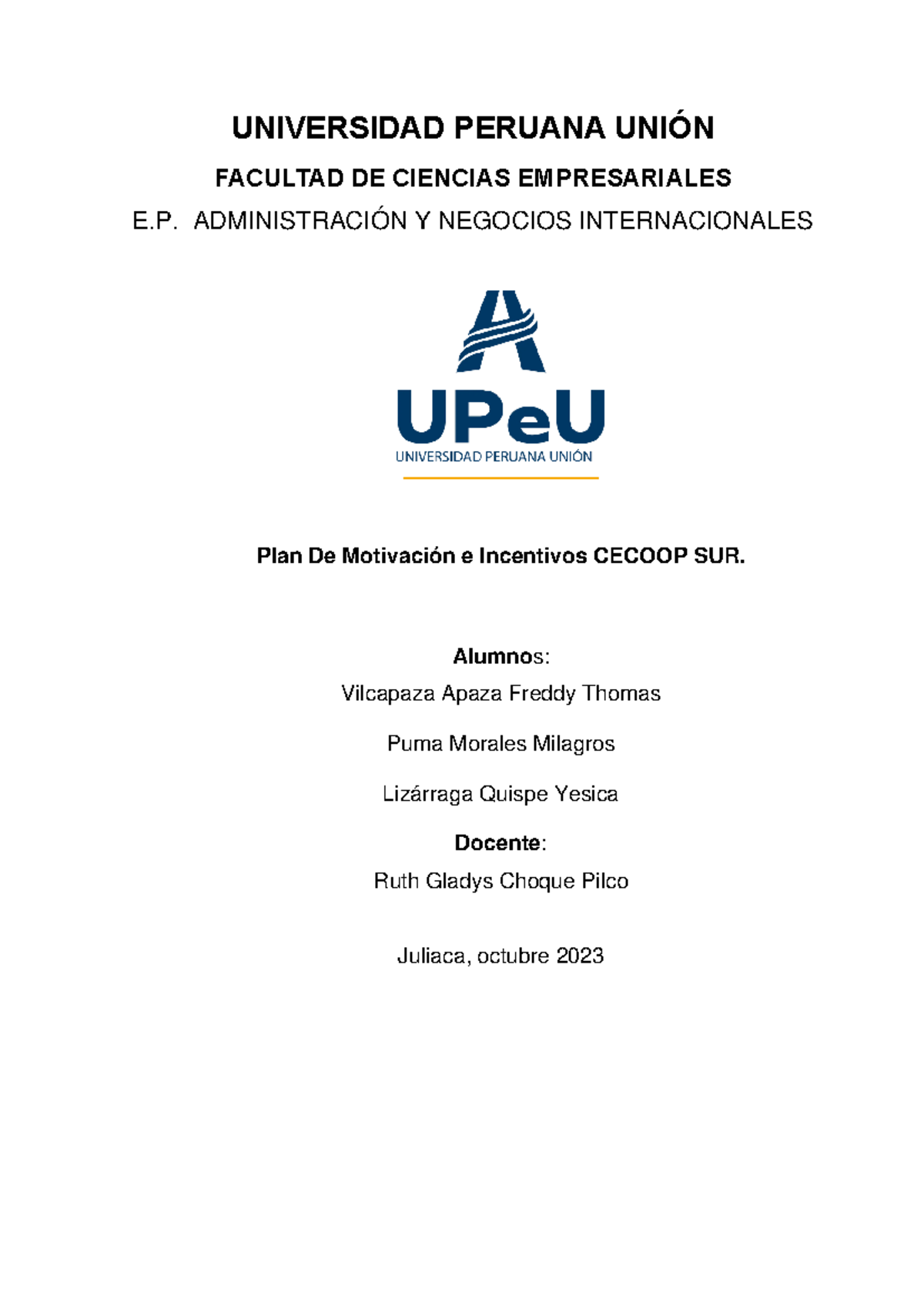 Cecoop SUR 2 - ninguna - UNIVERSIDAD PERUANA UNIÓN FACULTAD DE CIENCIAS ...