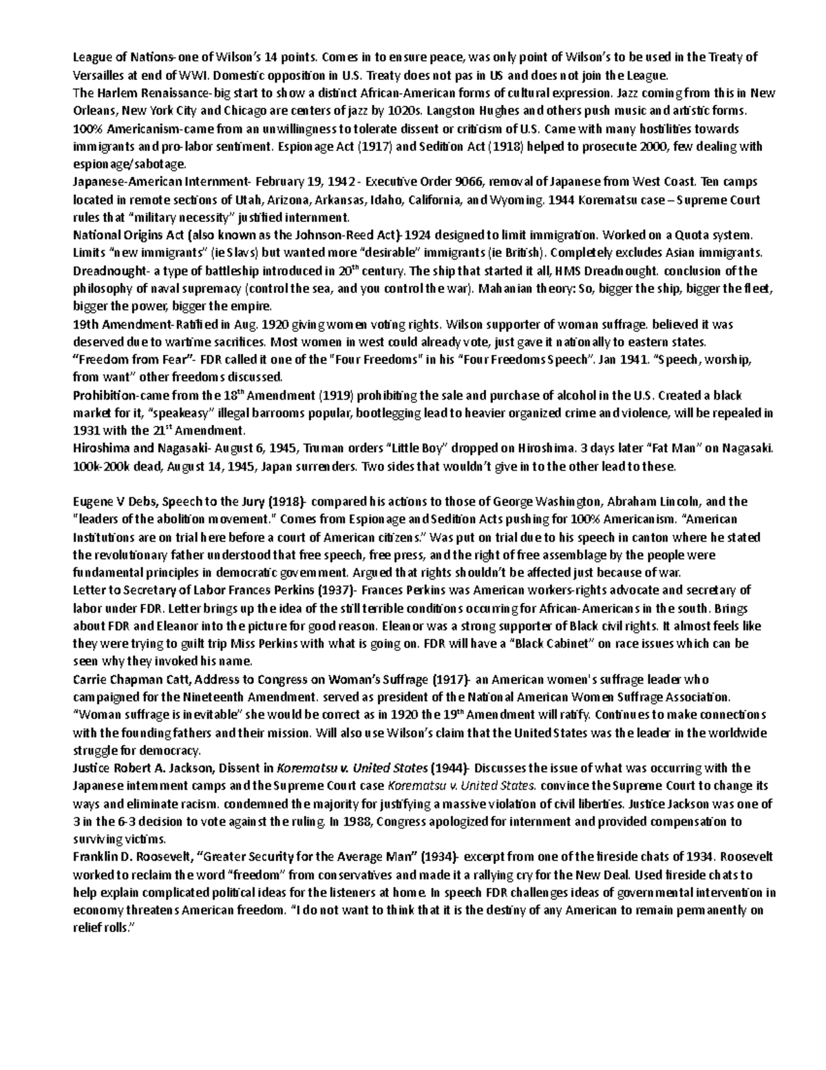 Exam 2 Cheat Sheet - Helpful and should be similar - League of Nations ...