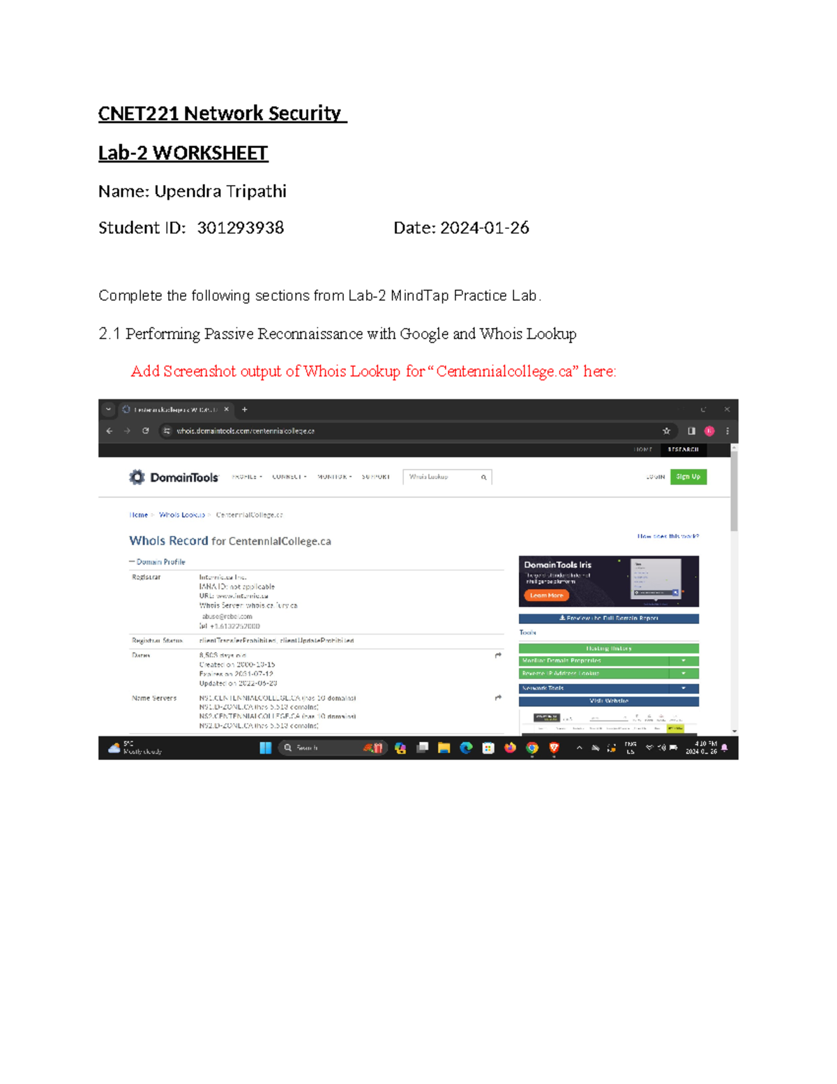 Lab-2 Worksheet-r3 - Assignment - CNET221 Network Security Lab-2 ...