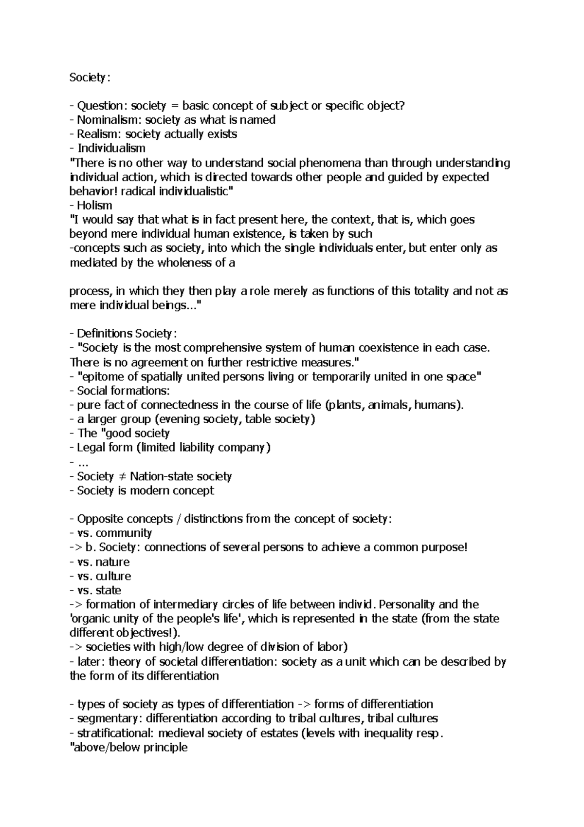 Society - Sociology Notes - Society: Question: society = basic concept ...