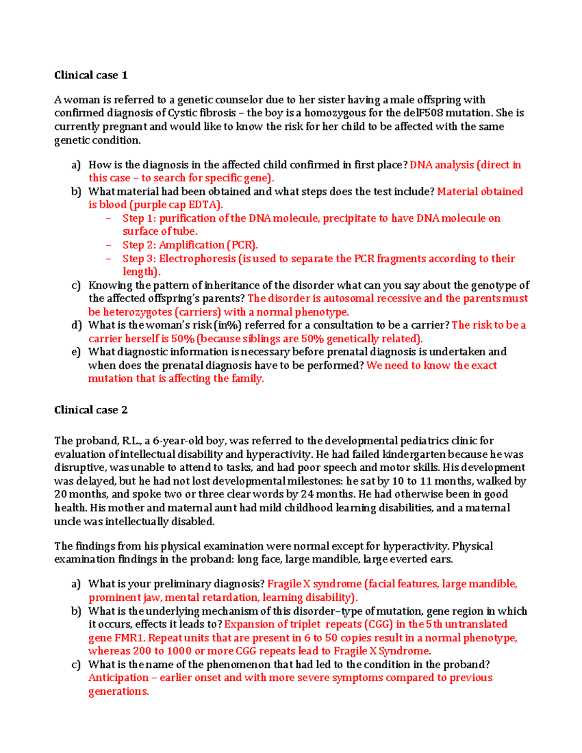 Clinical cases genetics - Clinical case 1 A woman is referred to a ...