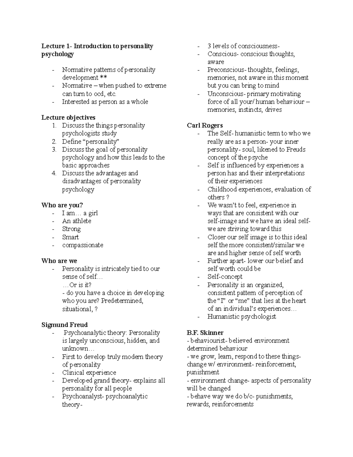 Lecture 1- Introduction to personality psychology - Lecture 1 ...