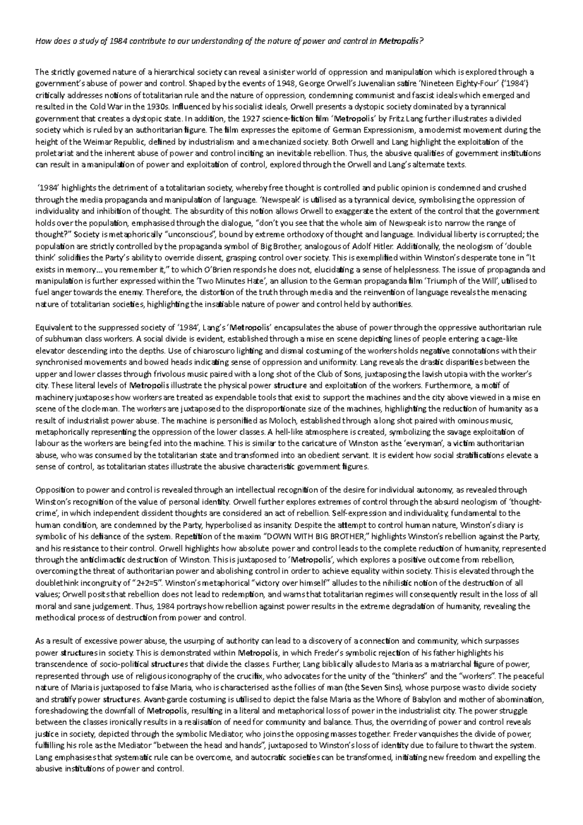 How does a study of 1984 contribute to our understanding of the nature ...