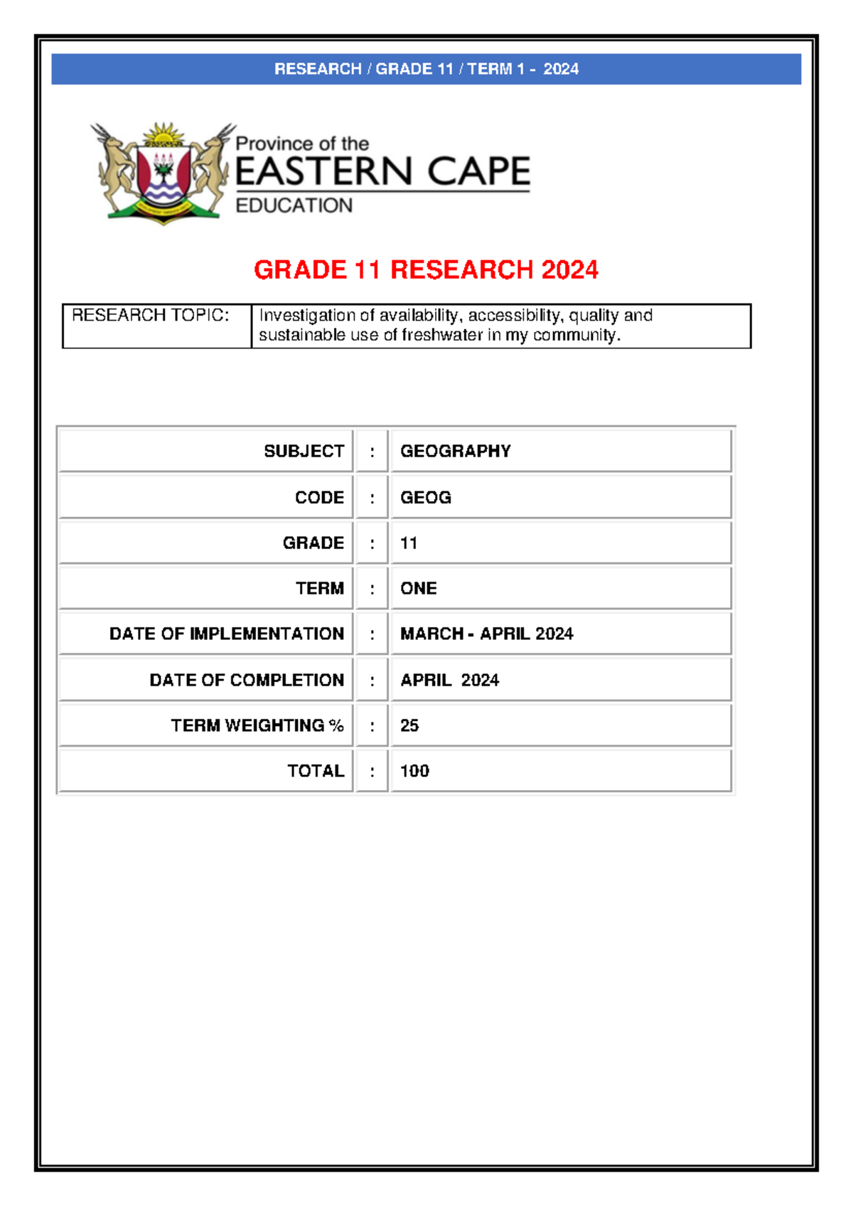 Research Gr11 2024-1 - GRADE 11 RESEARCH 202 4 RESEARCH TOPIC ...