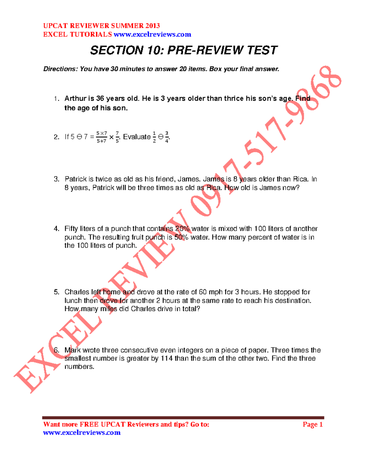 Upcat Mathematics Reviewer 2 - EXCEL TUTORIALS excelreviews Want more ...