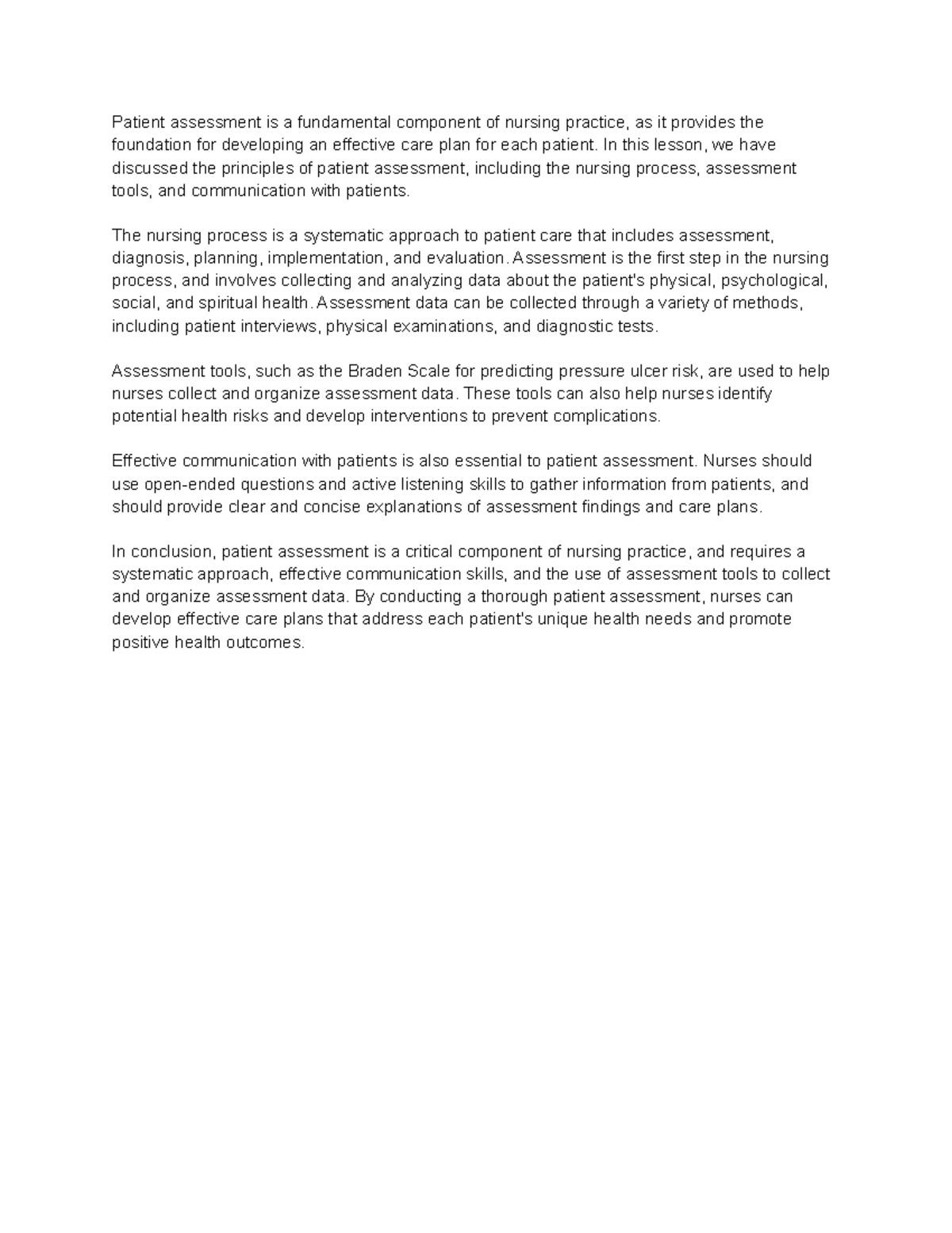 Patient Assessment - In this lesson, we have discussed the principles ...