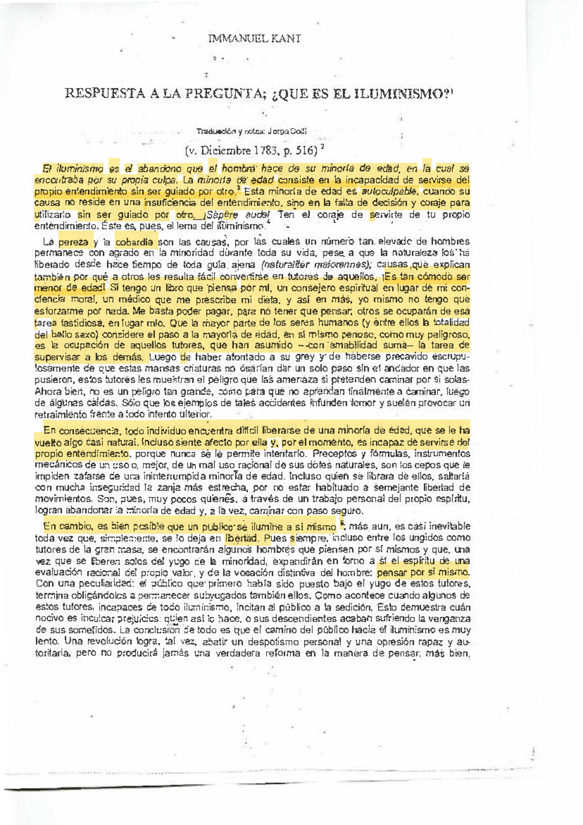 Immanuel Kant Respuesta a la pregunta Qué es el Iluminismo - IMMA'NUEL ...