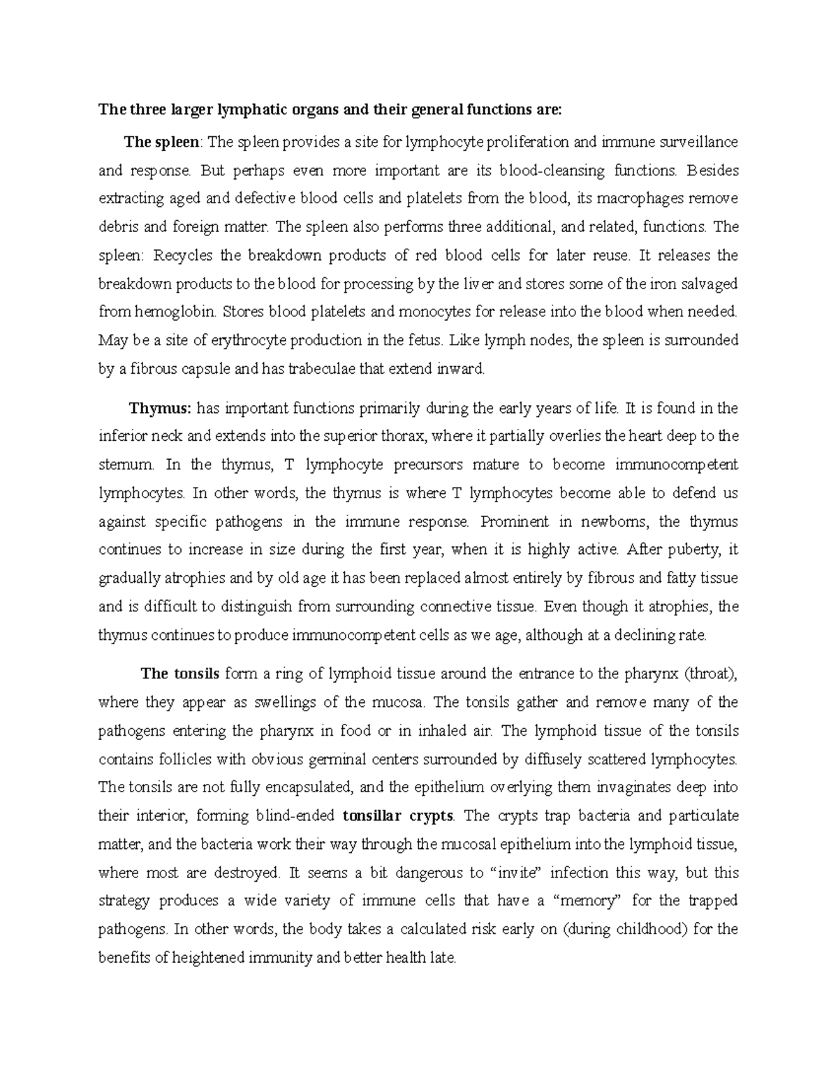 My A &P2 eassy - Copy - essay for lecture - The three larger lymphatic ...