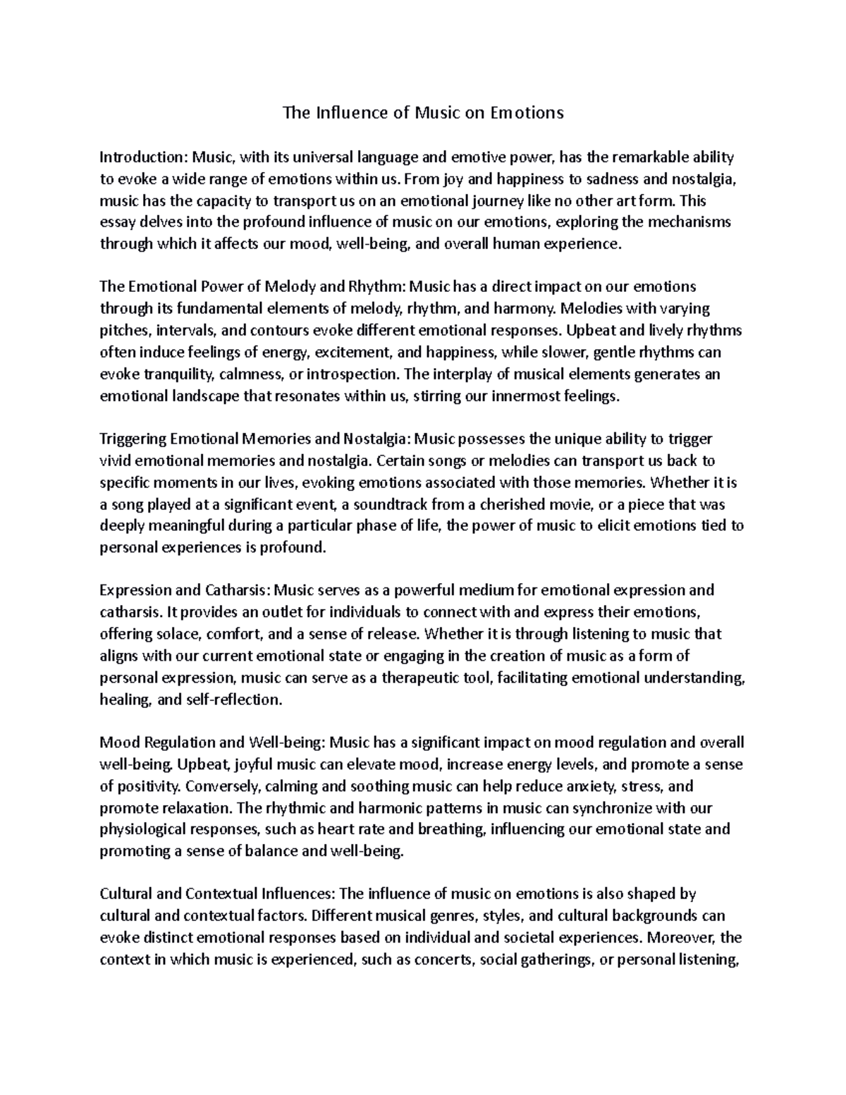 The Influence of Music on Emotions - The Influence of Music on Emotions ...