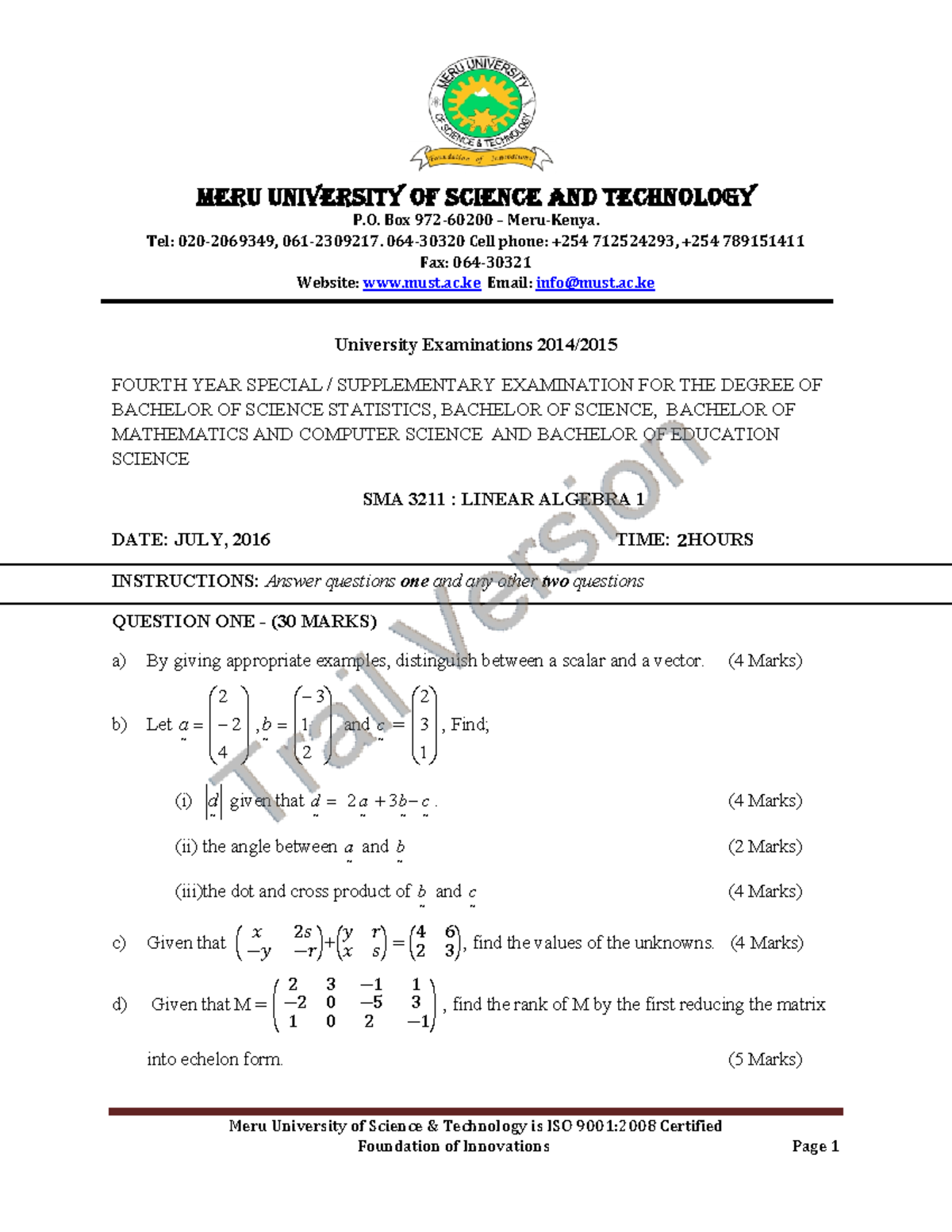 SMA-3211-Linear-Algebra-I - Meru University of Science & Technology is ...