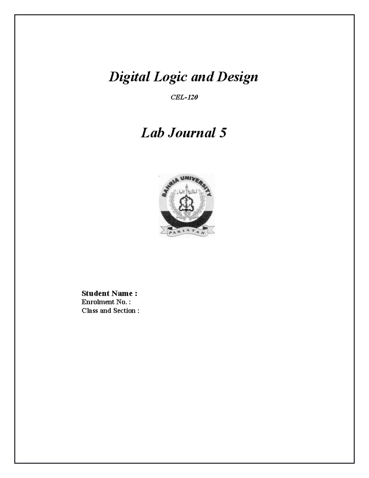 Lab-Journal-5-DLD-2010 2020-031944 pm - Digital Logic and Design CEL ...