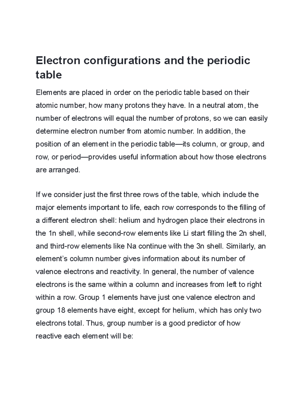 Electron configurations and the periodic table - Electron ...
