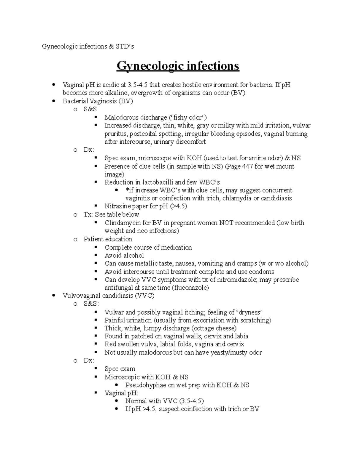 Gynecologic infections & STD Notes - Gynecologic infections & STD’s ...