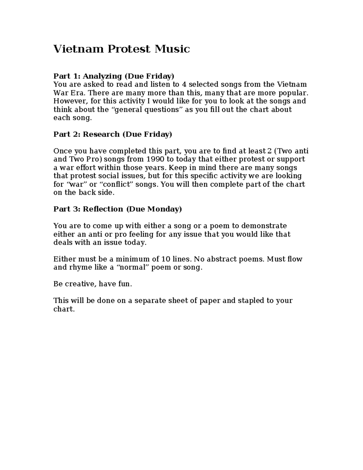 Vietnam+Music+ Apush - Vietnam protest music assignment - Vietnam ...