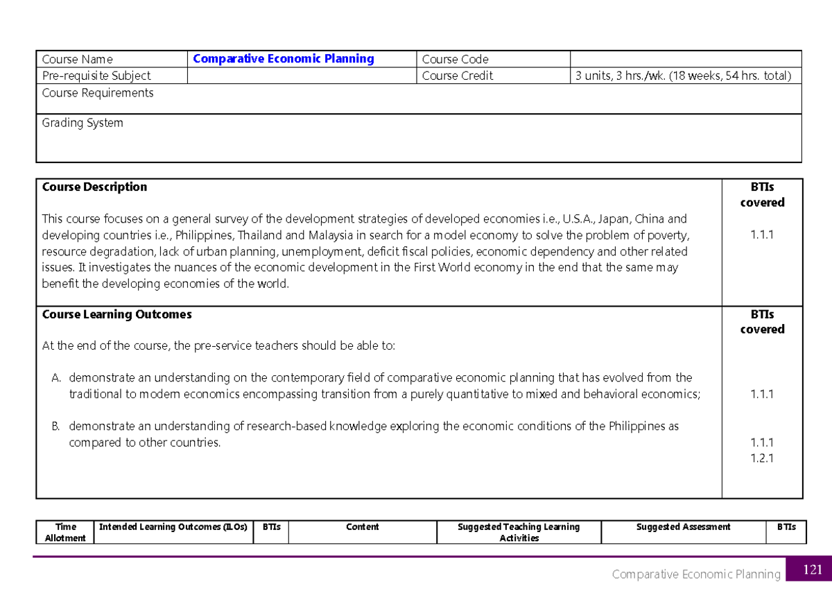 Comparative Economic Planning Syllabus Course Name Comparative 