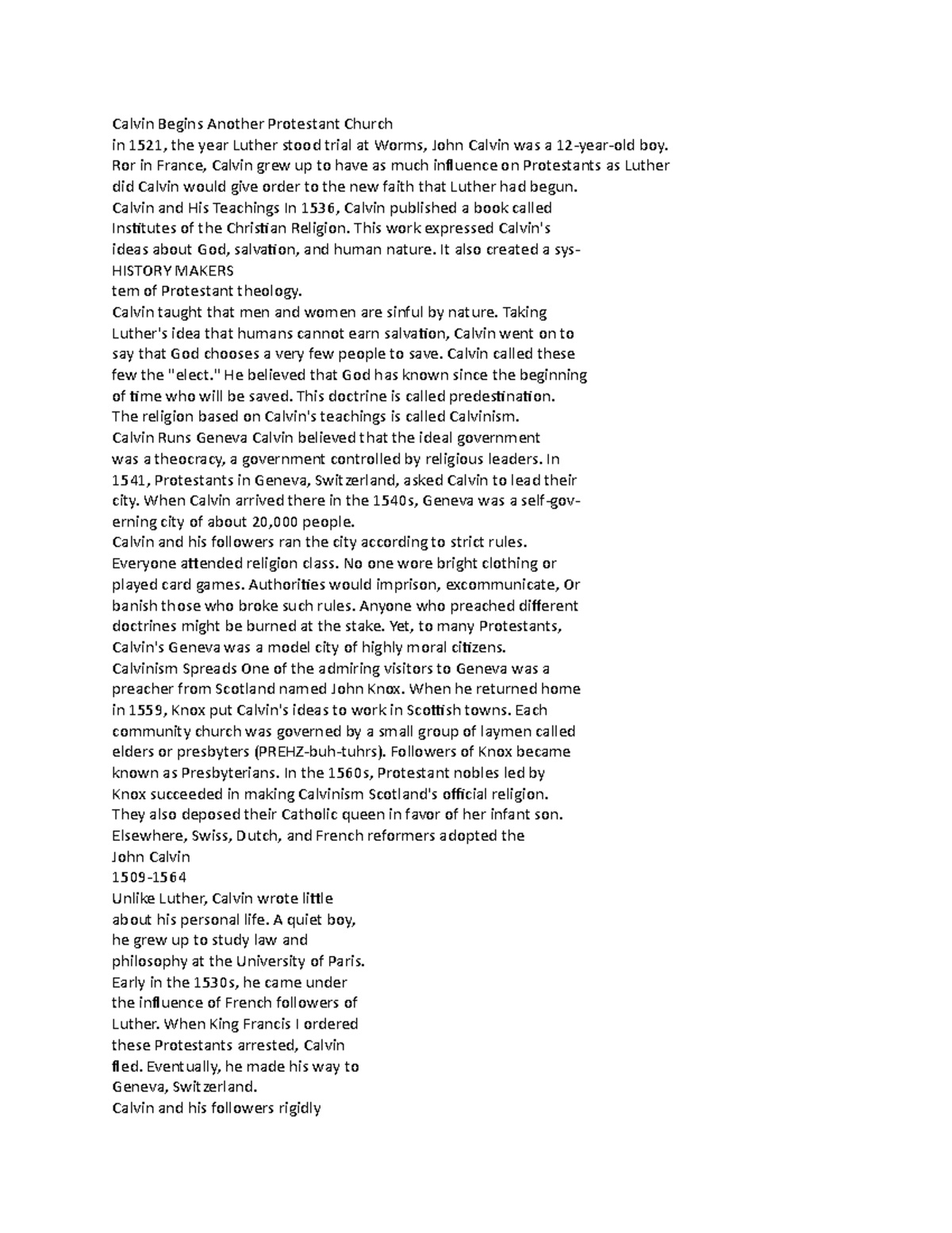 Calvinism - Protestant Church - Calvin Begins Another Protestant Church ...