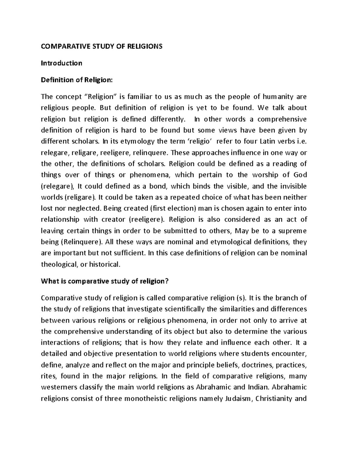 Comparative Study OF Religions October 2022 - COMPARATIVE STUDY OF ...