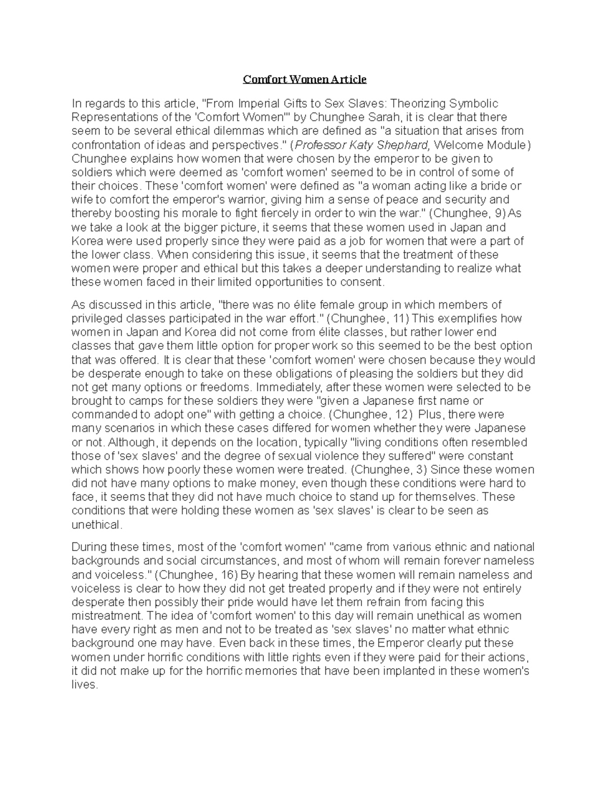 Comfort Women Article - " ( Professor Katy Shephard, Welcome Module ...