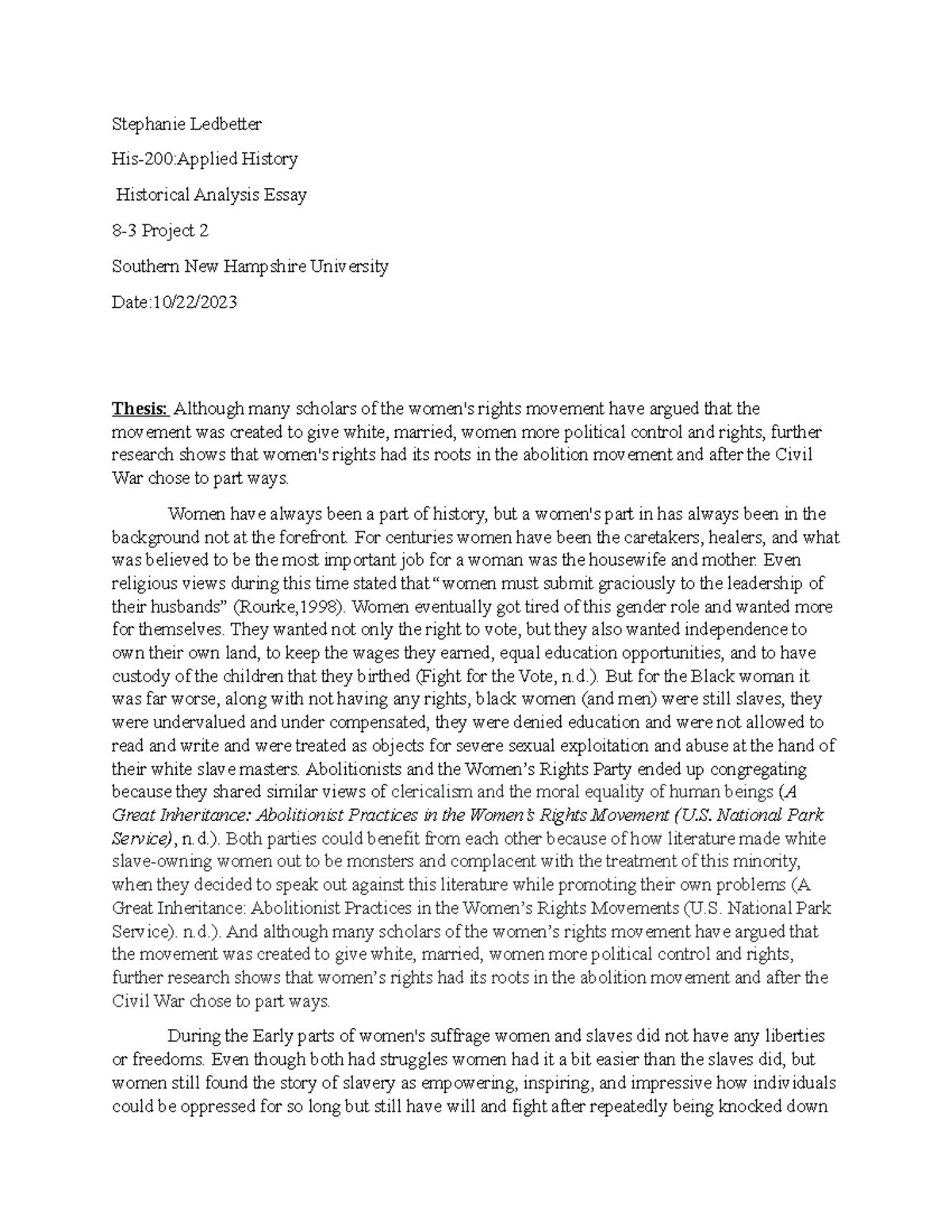 HIS-200 Historical Analysis Essay Progress Check 3 - Stephanie ...