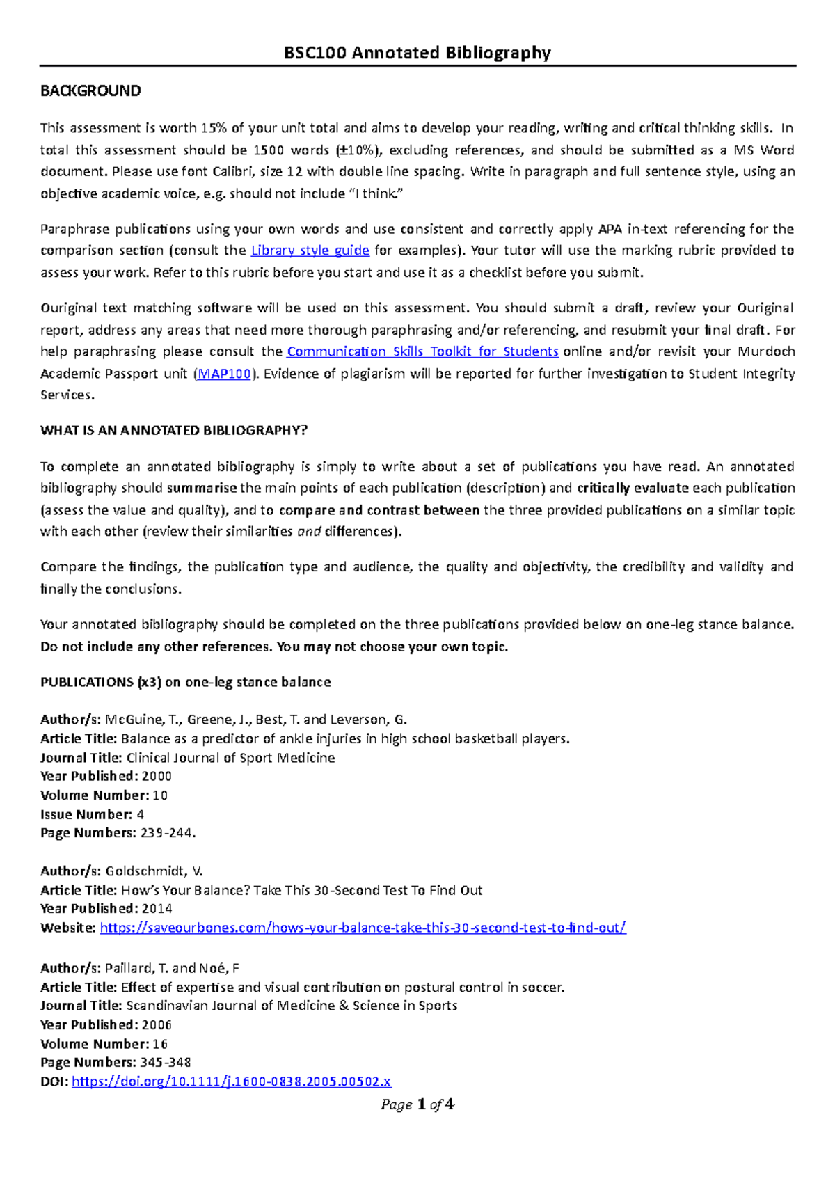 BSC100 s2 2021 Ann Bib Instructions - BSC100 Annotated Bibliography BACKGROUND This assessment ...