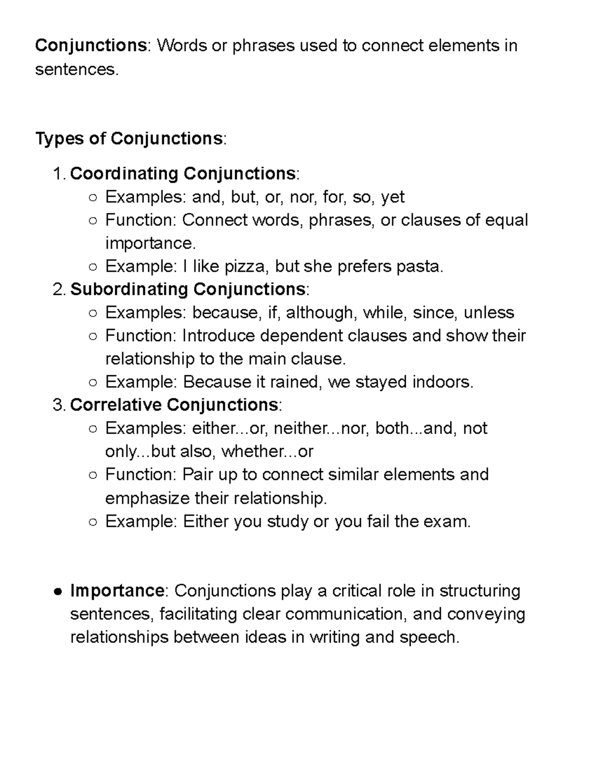 Conjunctions - Types of Conjunctions: 1. Coordinating Conjunctions ...