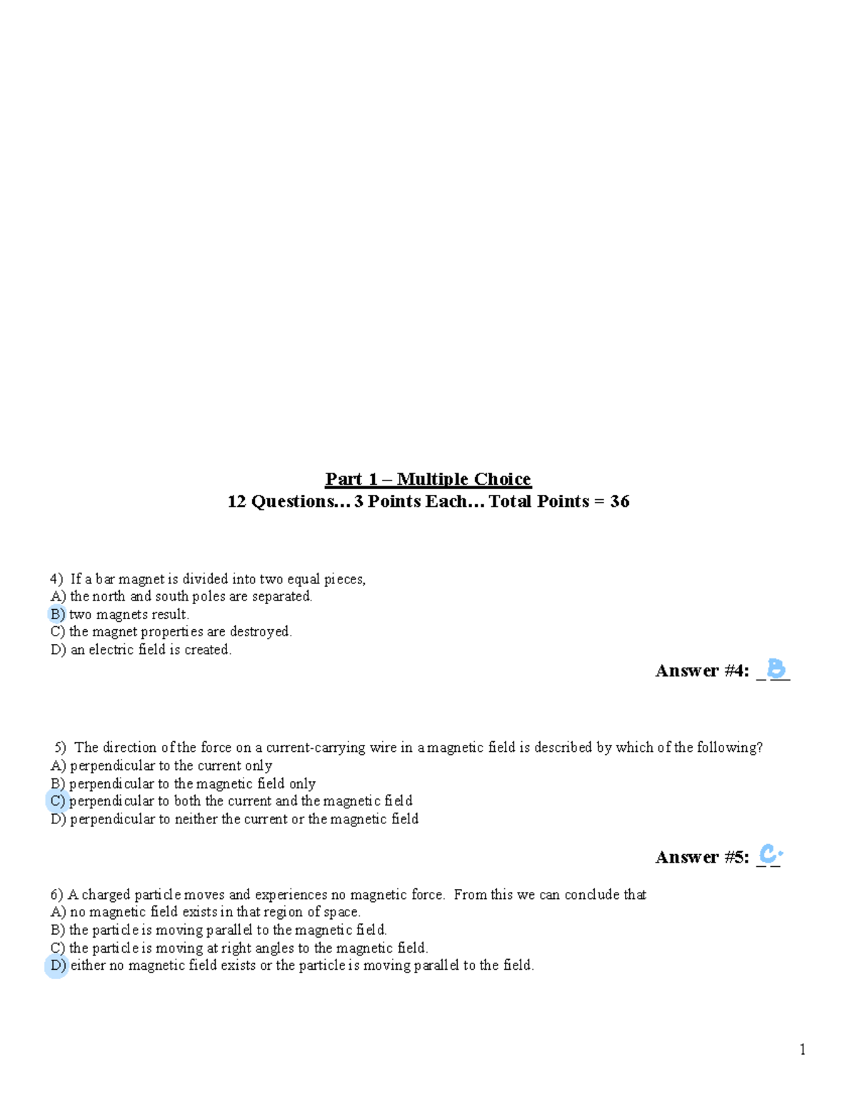 Practice test 2 Test - Part 1 – Multiple Choice 12 Questions.. Points ...