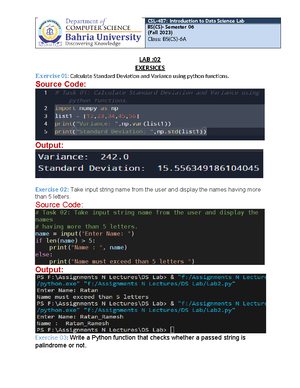 LAB 3 - it is introduction of data science lab number. 3 - BS(CS ...