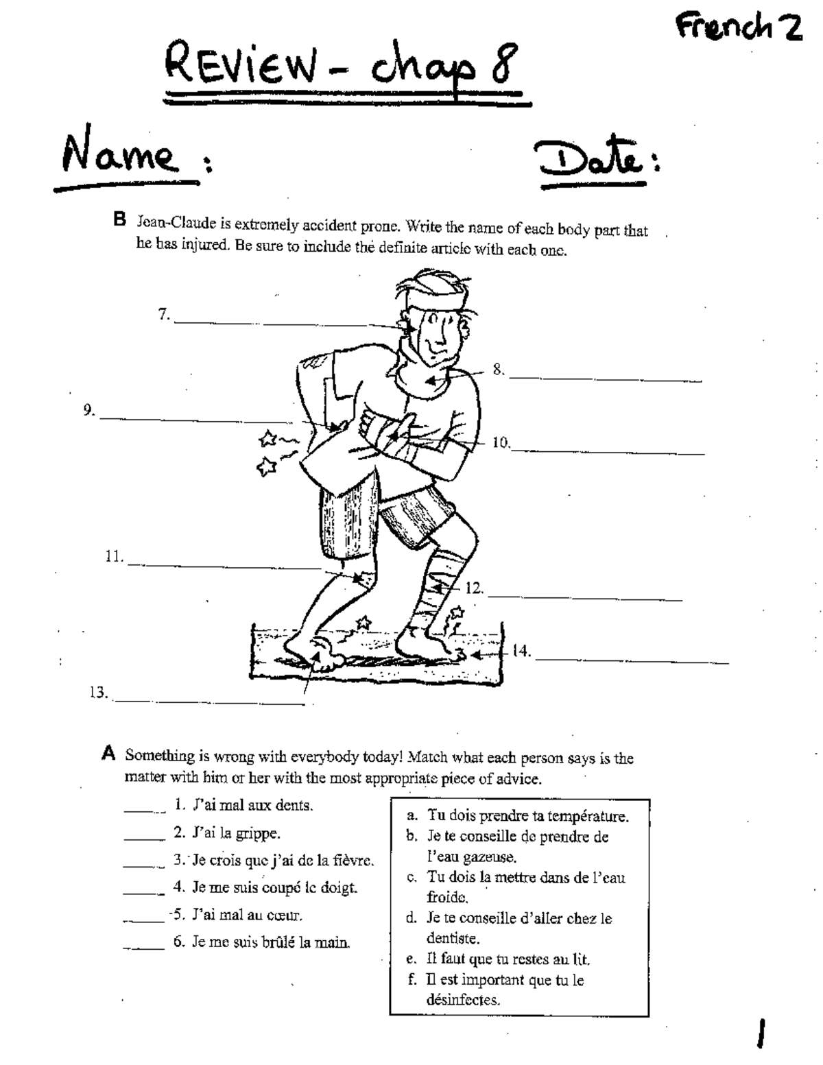 F2-Chap8-Prep Test - aaaaaaaaaaaaaaaaaaaaaaa - French 2 REVIEW- chap 8 ...