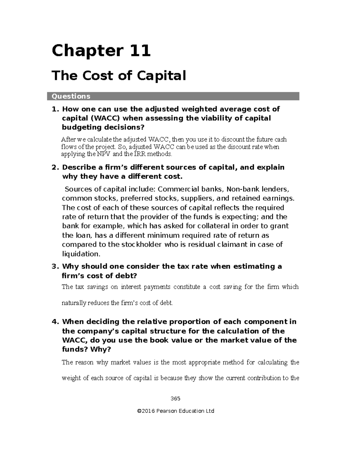 Chapter 11 questions - detail - Chapter 11 The Cost of Capital ...
