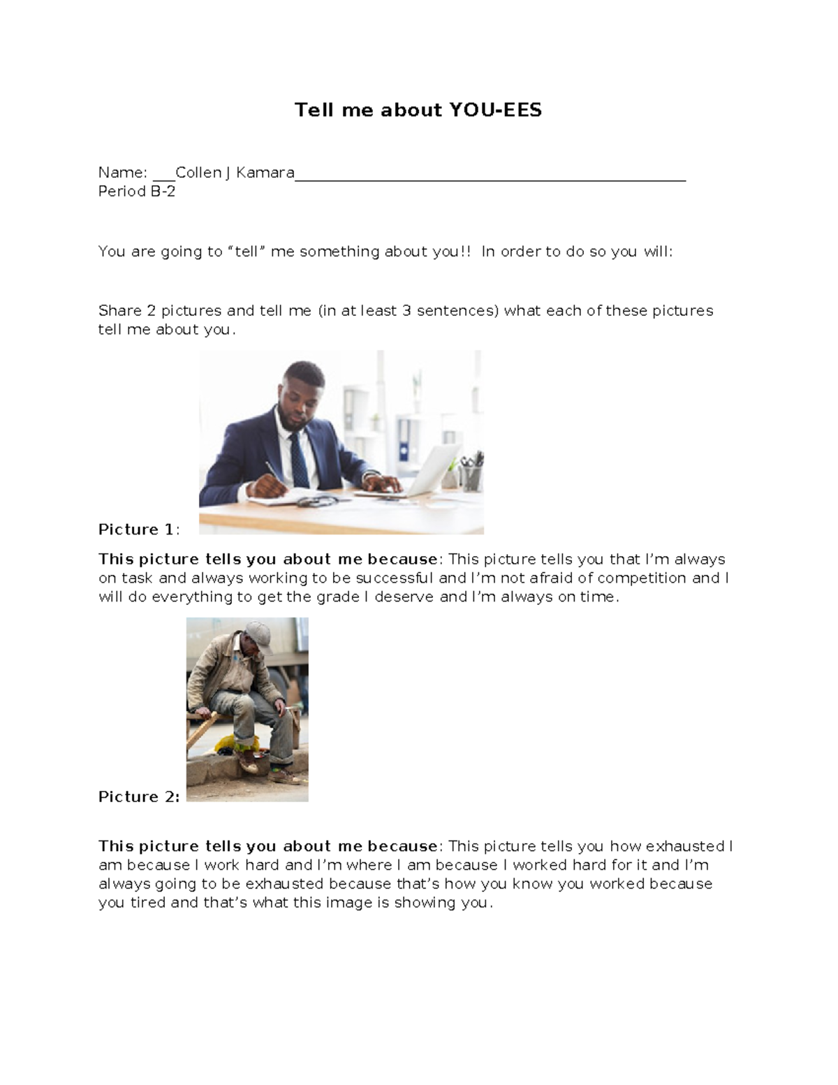 Tell me about you sheet-EES - Tell me about YOU-EES Name: Collen J ...