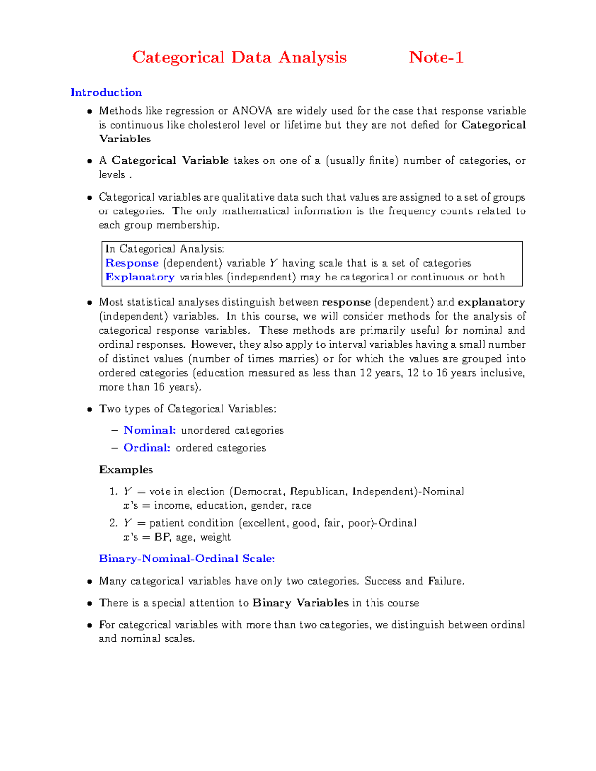 Midterm 1 Notes merged - Categorical Data Analysis Note- Introduction ...
