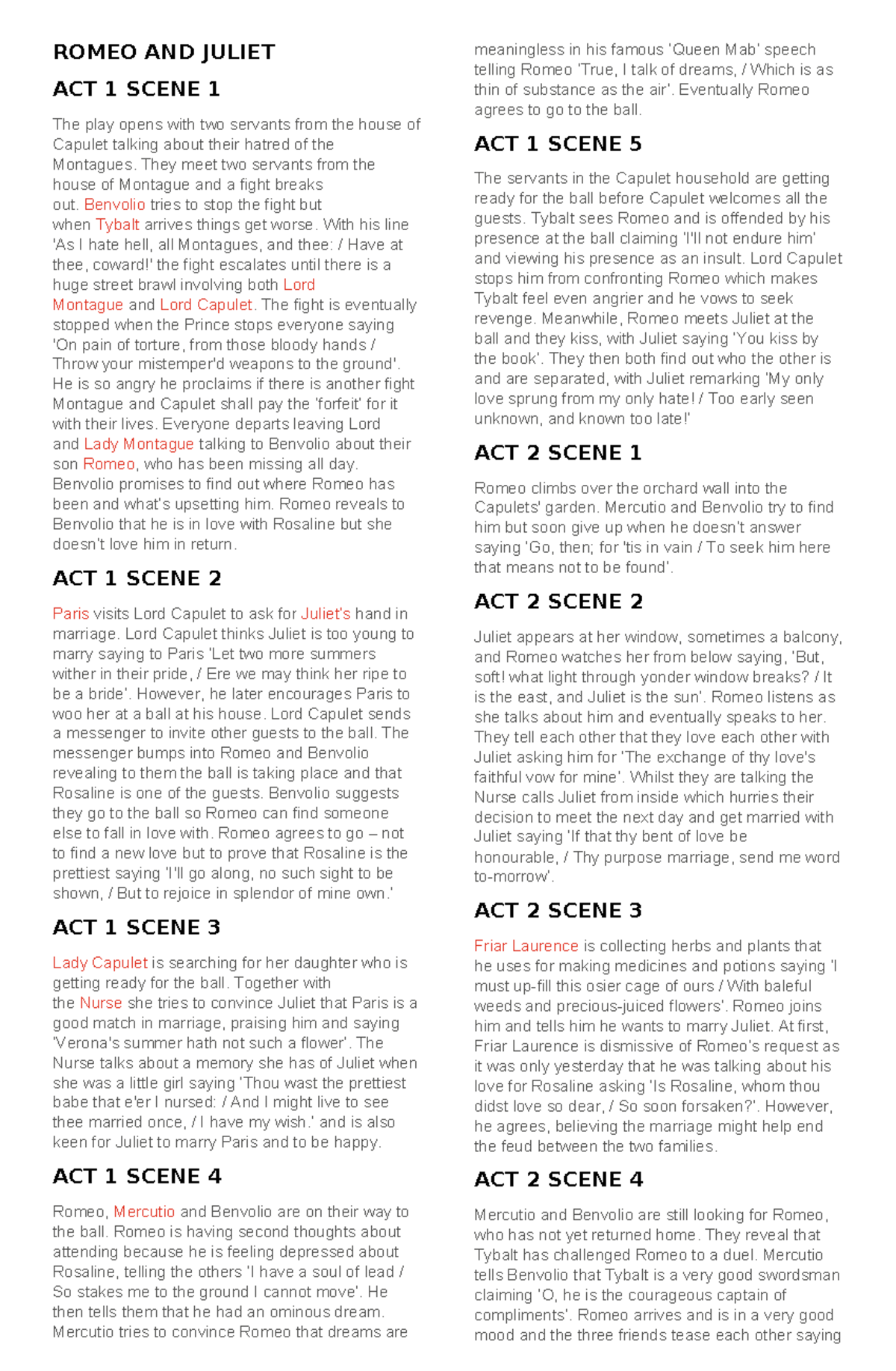 Romeo and Juliet - ROMEO AND JULIET ACT 1 SCENE 1 The play opens with ...