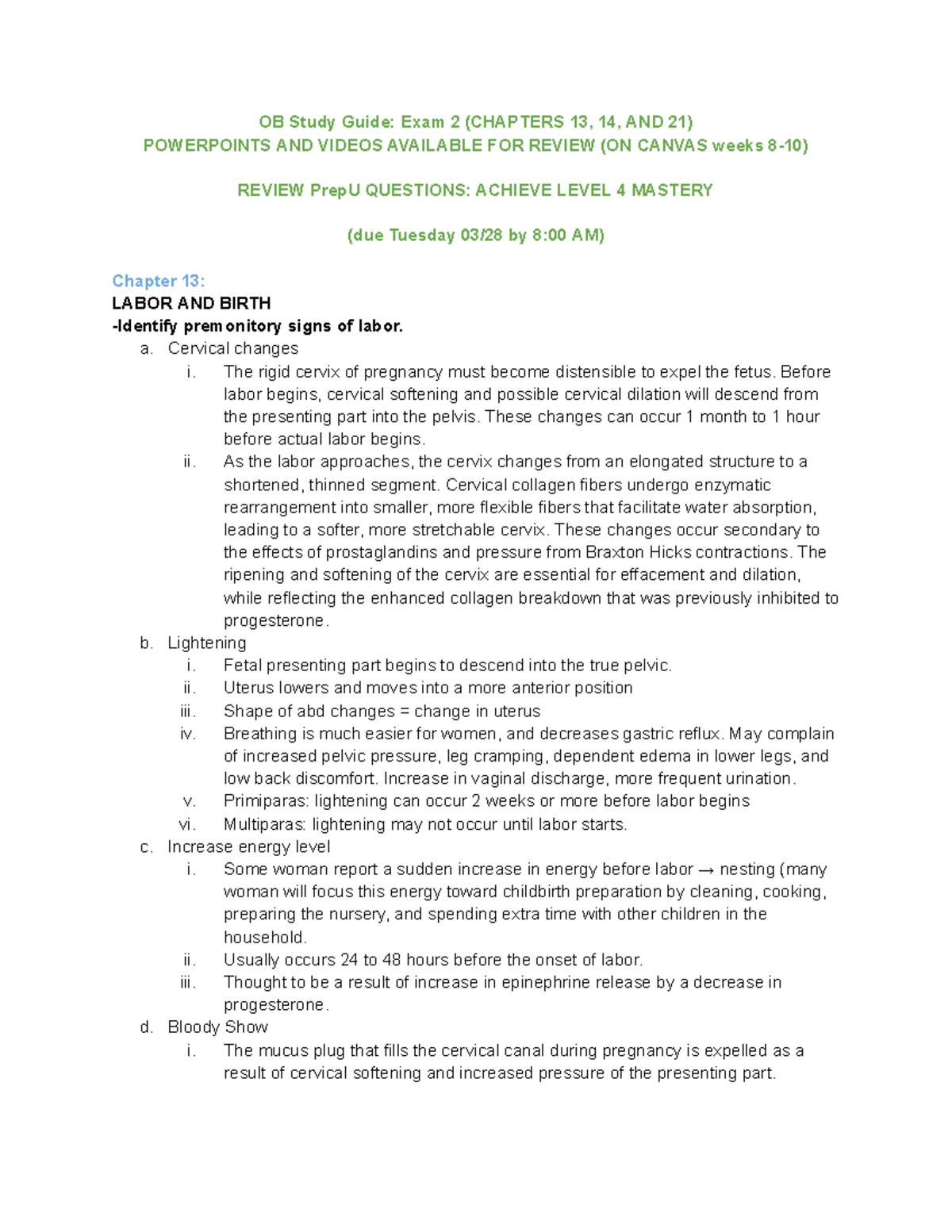 OB Study Guide Exam 2 ( Chapters 13, 14, AND 21) - OB Study Guide: Exam ...