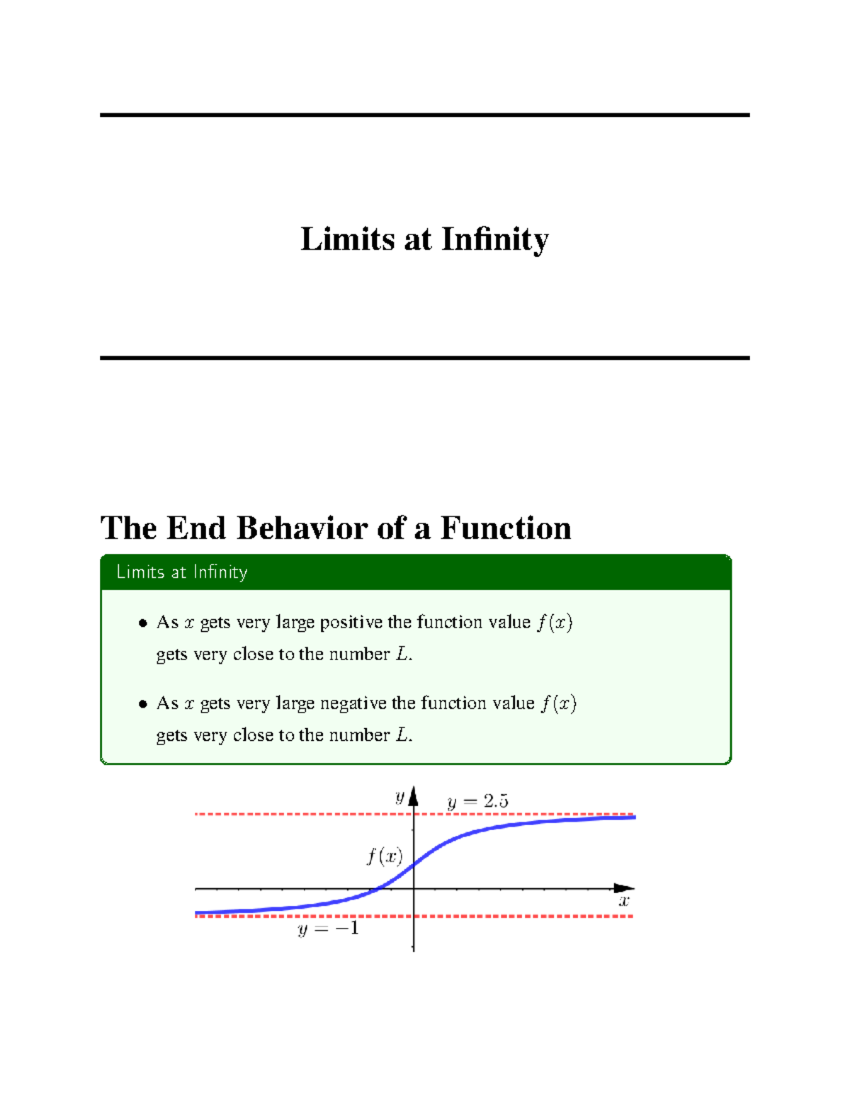 9 6a Limits at Infinity - Limits at Infinity The End Behavior of a ...
