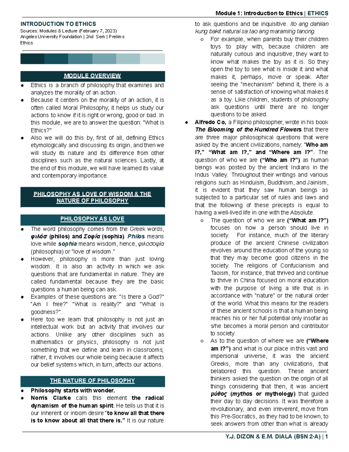 Ethics- Reviewer- Midterms - Module 1: Introduction to Ethics | ETHICS ...