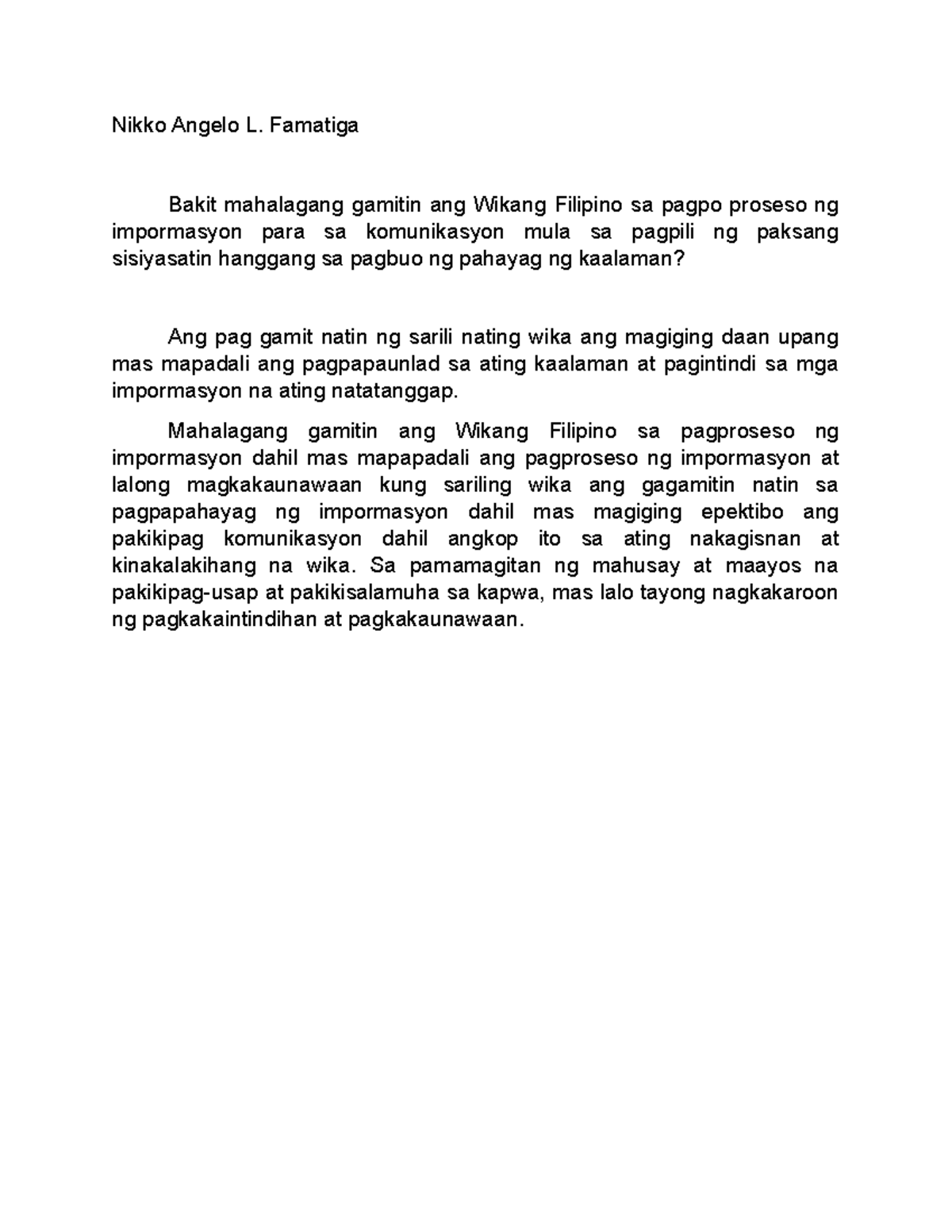 Aktibiti 2 - Activity 2 in Fili - Nikko Angelo L. Famatiga Bakit ...