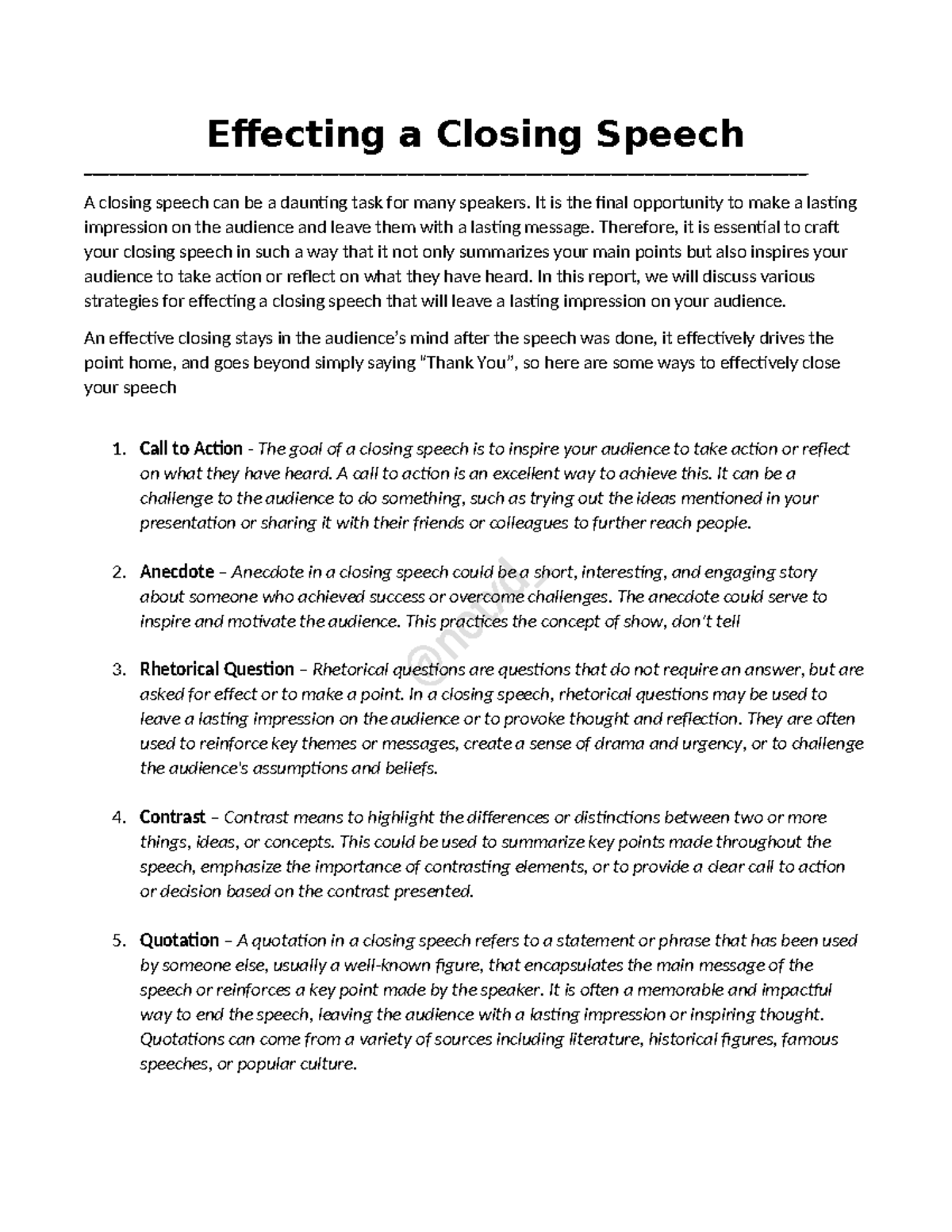 Effecting a Closing Speech - Effecting a Closing Speech - Studocu