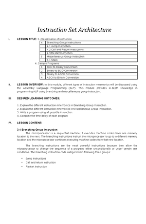 Module 6- Computer Arithmetic - COMPUTER ARITHMETIC I. LESSON TITLE: The Arithmetic and Logic ...