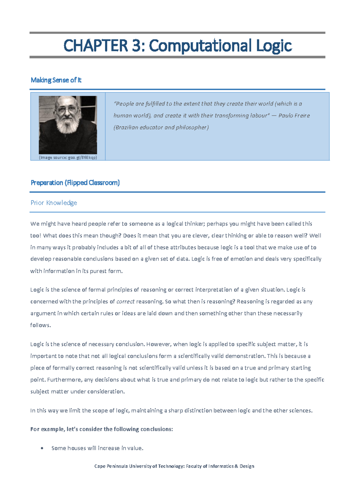 ITSM-QT-03 Computational Logic - Cape Peninsula University of Technology: Faculty of Informatics ...