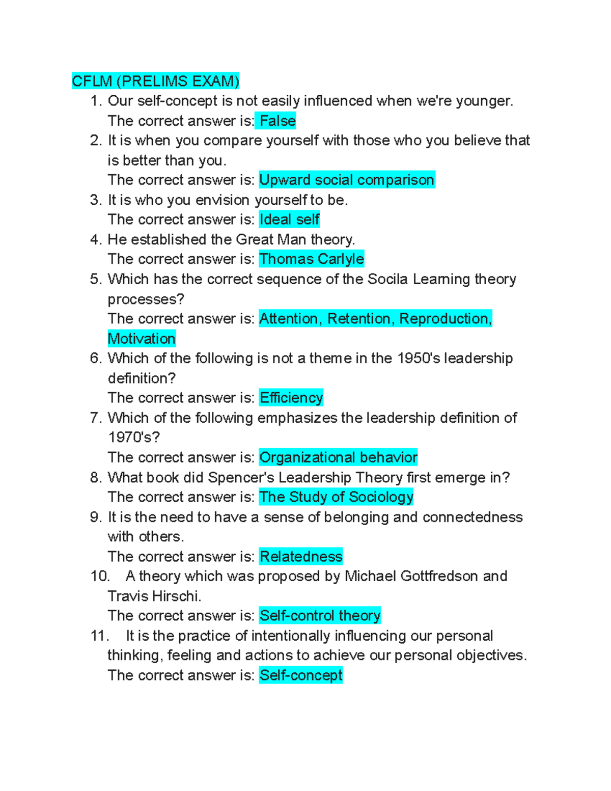 CFLM Reviewer - CFLM (PRELIMS EXAM) Our self-concept is not easily influenced when we're younger ...