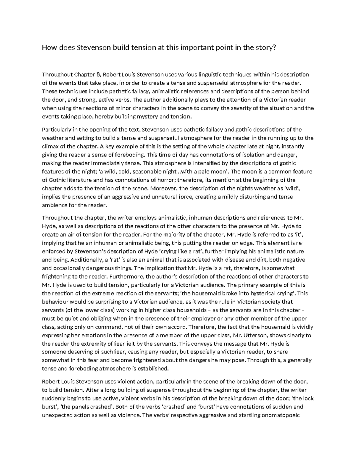 Chapter 8 Dr Jekyll and Mr Hyde - How does Stevenson build tension at ...