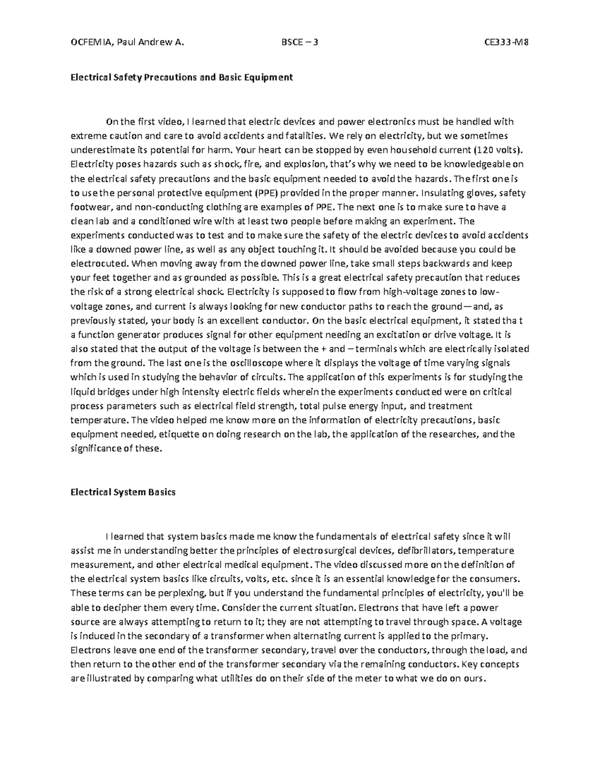 Ocfemia - Assignment 1 - OCFEMIA, Paul Andrew A. BSCE – 3 CE333-M ...