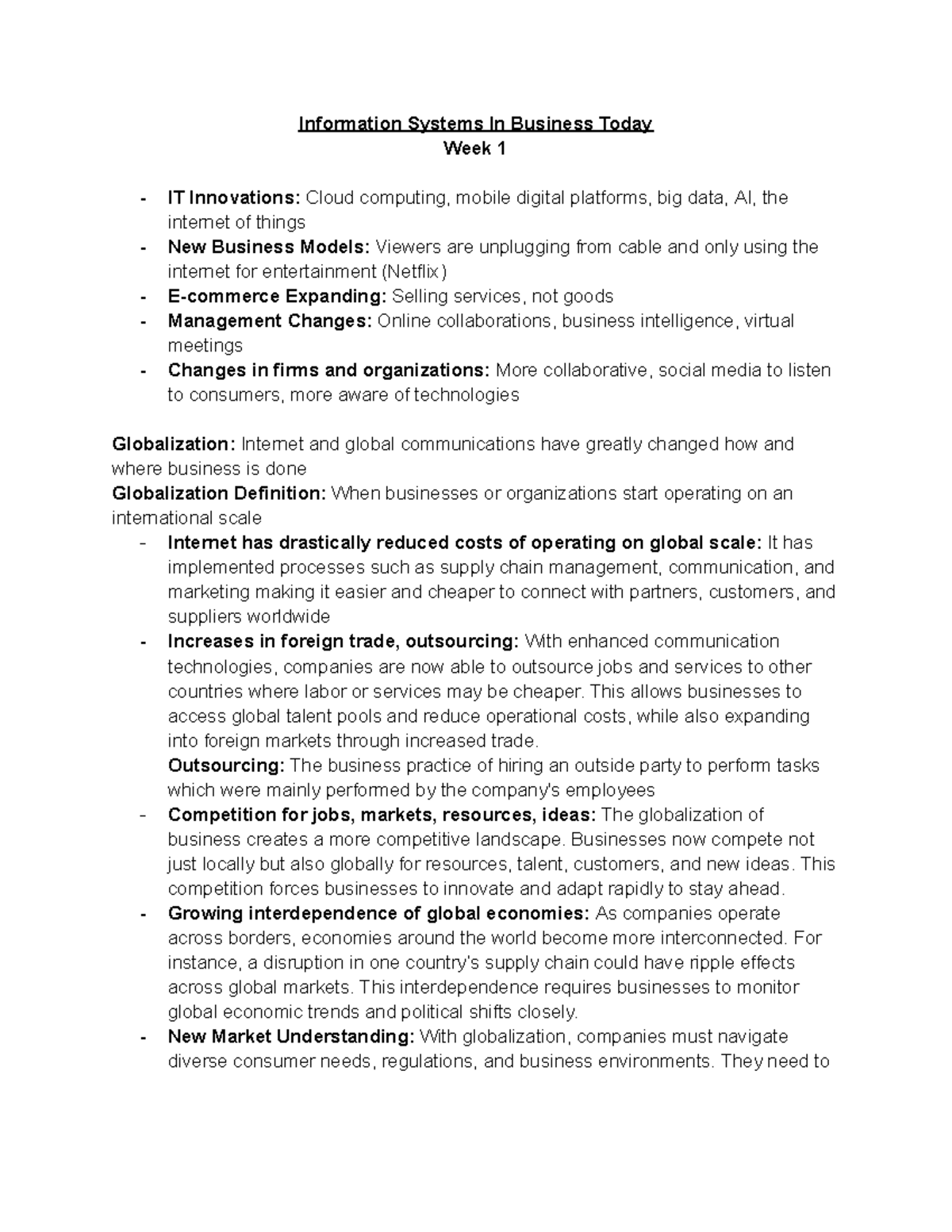 Information Systems In Business Today; Week 1 - This allows businesses ...