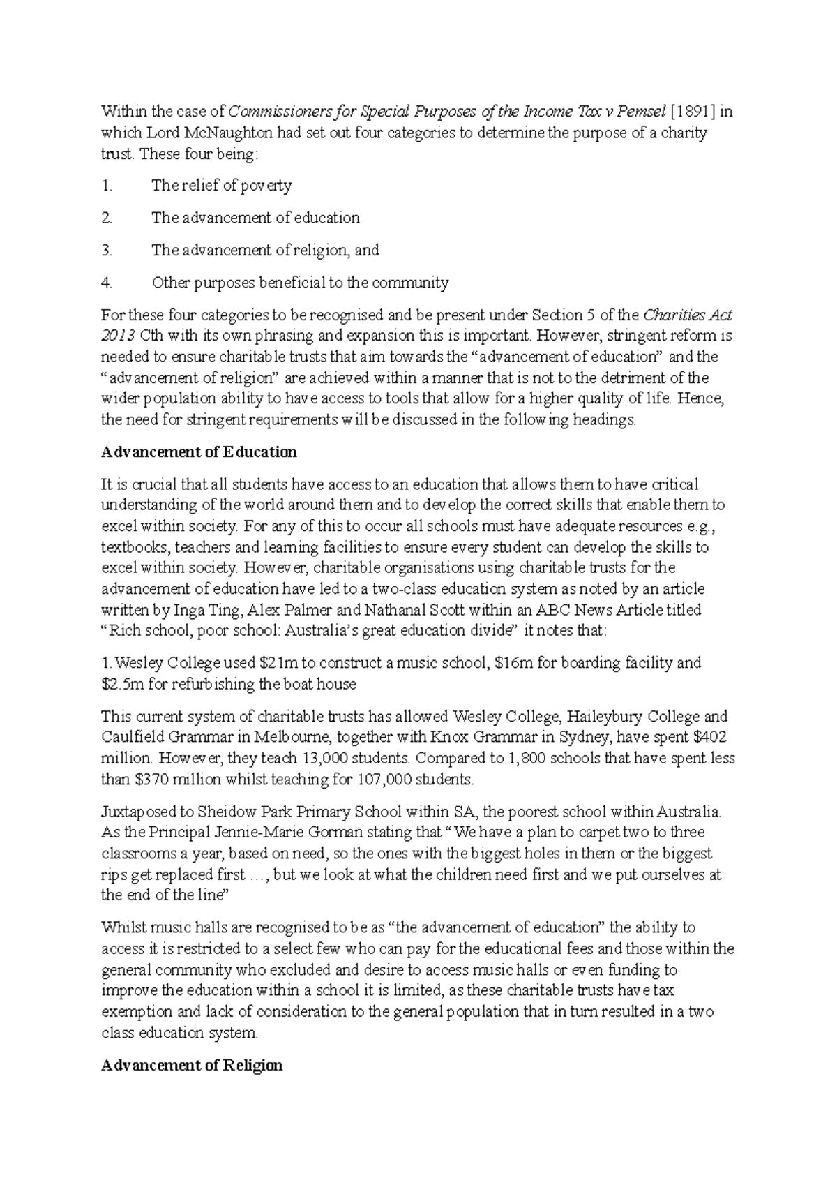 Equity Essay - Within the case of Commissioners for Special Purposes of ...