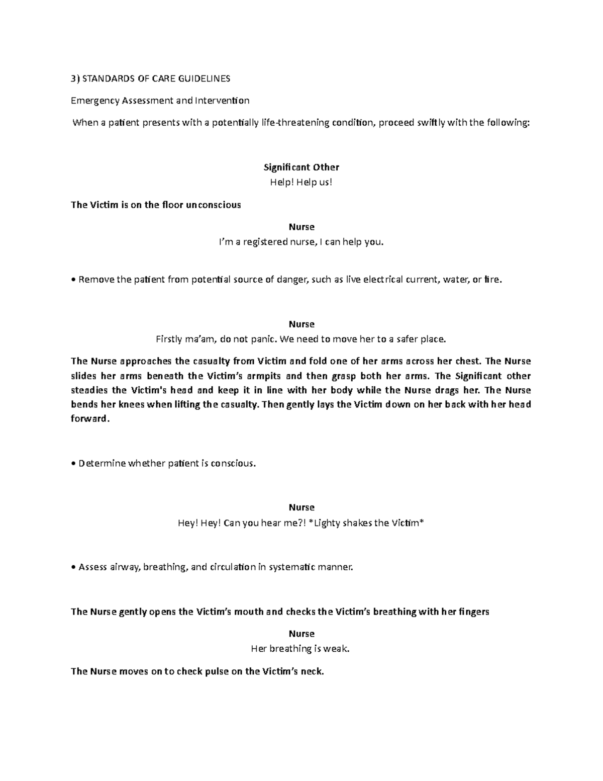 Standards OF CARE Guidelines Script (Addi - STANDARDS OF CARE ...